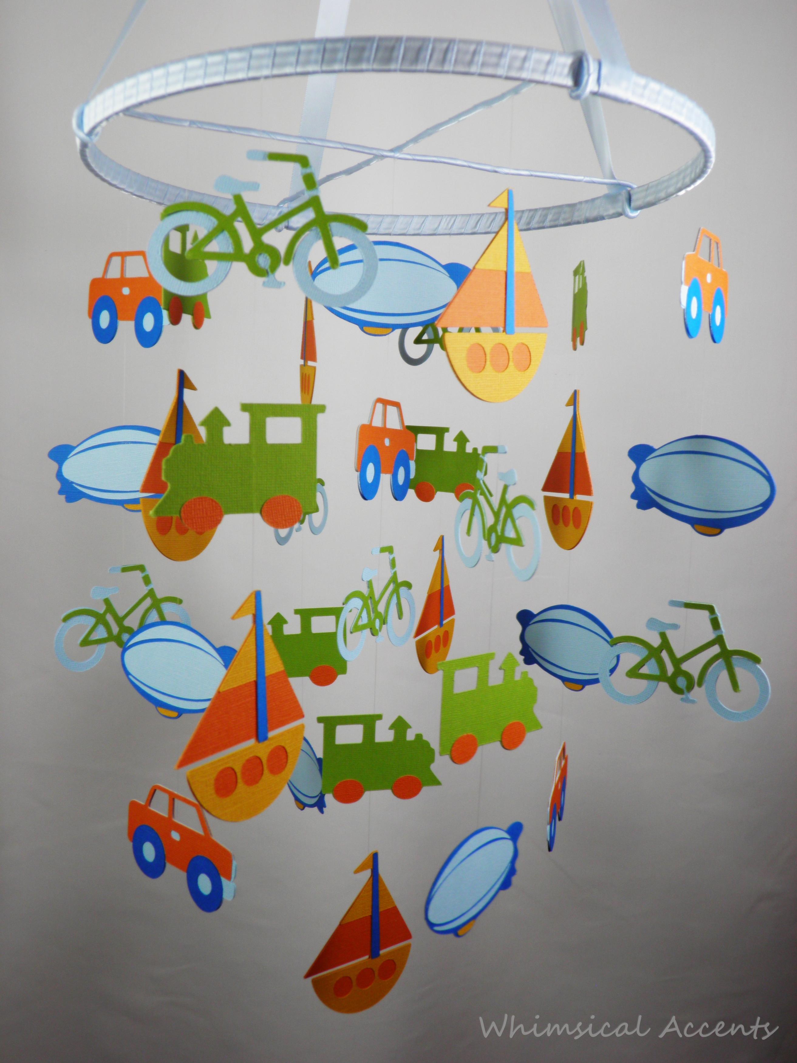 Transportation Nursery Mobile With Bike, Blimp, Car, Boat And Train on ...